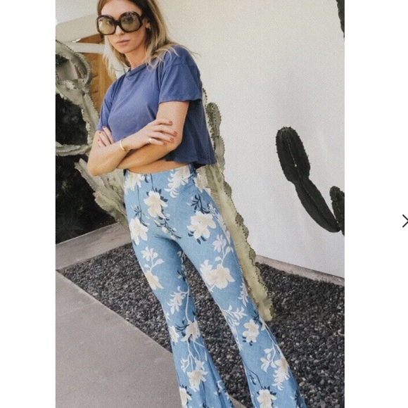 Novella Royale | Pants & Jumpsuits | Nwot Free People X Novella Royale Aqua Lilies Janis Belles ...